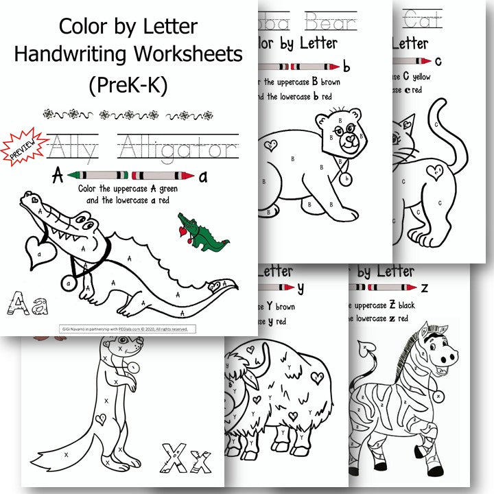 (Digital) Color by Letter Handwriting Worksheets (PreK-K)| PEGlala.com