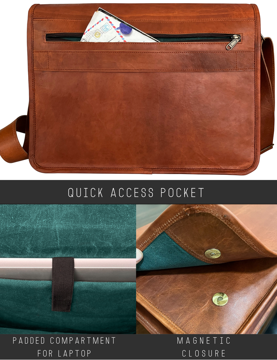 Genuine Goat Leather 15" Simple Messenger Bag| PEGlala.com
