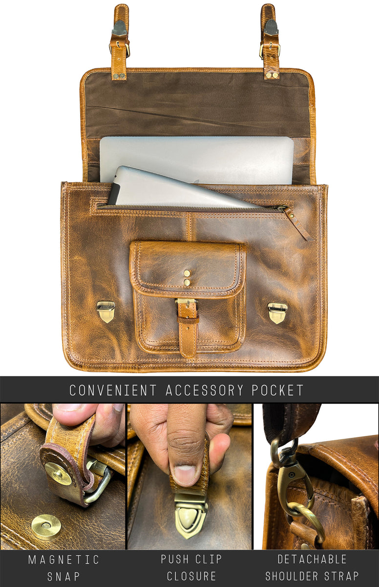 Genuine Buffalo Leather Convertible 16" Rustic Briefcase| PEGlala.com
