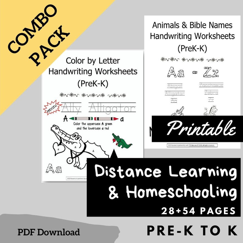 (Digital) Handwriting Worksheets Combo Pack (PreK-K)| PEGlala.com