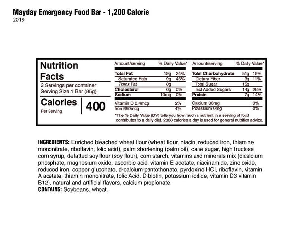 Mayday Emergency Food Bar 1200 Cal (36/case)| PEGlala.com