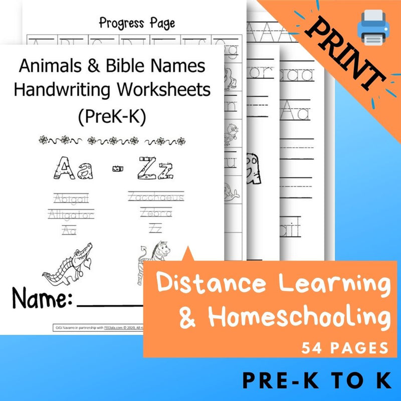 (Print) Animals & Bible Names Handwriting Worksheets (PreK-K)| PEGlala.com